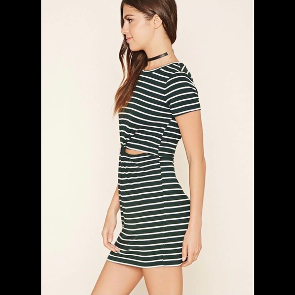 Forever 21 Dresses Dark Green And White Striped Tshirt Bodycon